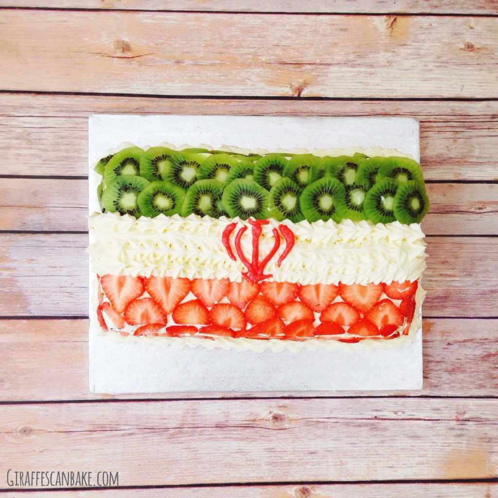 Iran Flag Vanilla Cake with Strawberries and Kiwi